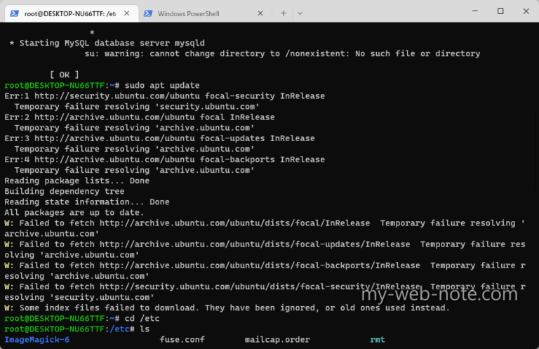 【WSL】apt updateを実行したら『Temporary failure resolving』というエラーが出た【Ubuntu】 | My,WebNote – 備忘録